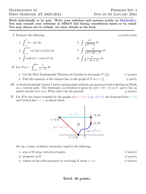 Math 21 Problem Set 4 Pdf Integral Functions And Mappings