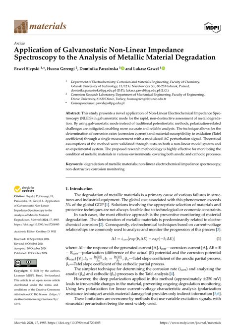 Pdf Application Of Galvanostatic Non Linear Impedance Spectroscopy To The Analysis Of Metallic