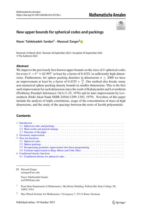 Pdf New Upper Bounds For Spherical Codes And Packings