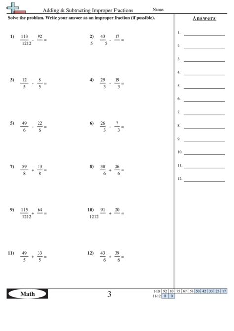 Adding And Subtracting Fractions Worksheets With Answer Key Common Core