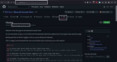 Idea Update Wiki Page On The GitHub Repo Issue MCCTeam Minecraft Console Client GitHub