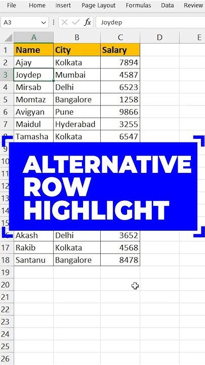 how to highlight alternate rows in excel 💯💥 excelshorts exceltricks