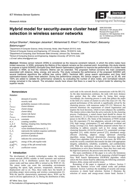 Pdf A Hybrid Model For Security Aware Cluster Head Selection In Wireless Sensor Networks