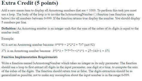 Solved Add A New Menu Item To Display All Armstrong Numbers Chegg