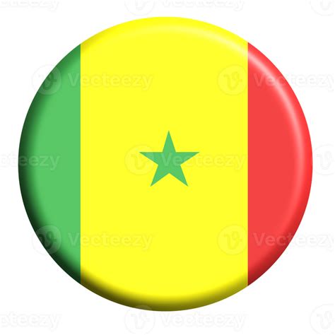 Glossy Round Button Icon Of Senegal National Flag With Green Yellow Red