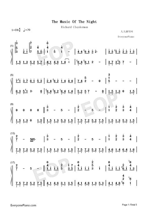 The Music Of The Night 歌剧魅影ost 钢琴谱文件（五线谱、双手简谱、数字谱、midi、pdf）免费下载