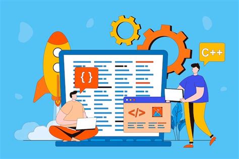 Premium Vector Software Development Web Concept In Flat 2d Design Men Create And Program In