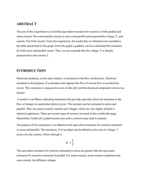 Phy Experiment Exp 2 Phy094 Abstract The Aim Of This Experiment Is To Find The Equivalent