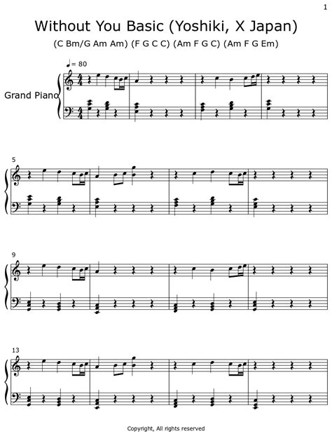 Without You Basic Yoshiki X Japan Sheet Music For Piano