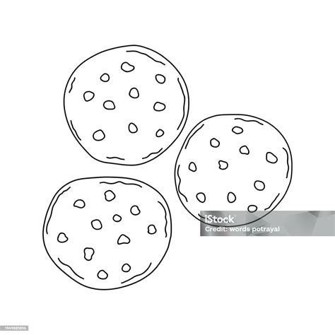 손으로 그린 아이 그리기 벡터 일러스트 레이 션 초콜릿 칩 쿠키 플랫 만화 고립 갈색에 대한 스톡 벡터 아트 및 기타 이미지