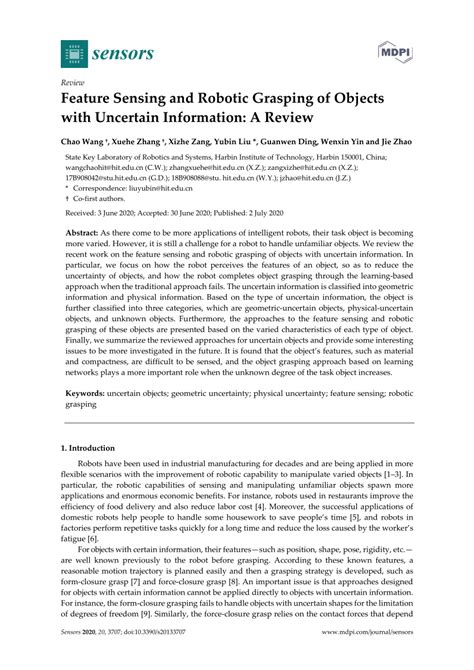 Pdf Feature Sensing And Robotic Grasping Of Objects With Uncertain Information A Review