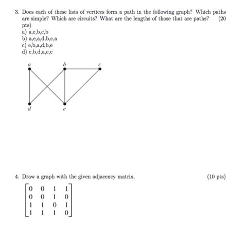 Solved 3 Does Each Of These Lists Of Vertices Form A Path