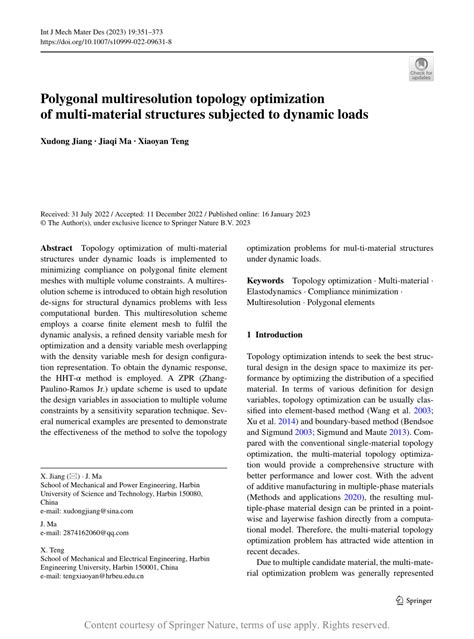 Polygonal Multiresolution Topology Optimization Of Multi Material Structures Subjected To