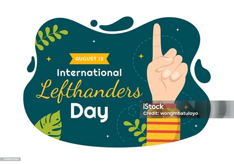 행복한 왼손잡이의 날 축하 벡터 일러스트레이션은 평평한 만화 손으로 그린 템플릿에서 왼손잡이라는 자부심에 대한 인식을 높입니다 8월에 대한 스톡 벡터 아트 및 기타 이미지