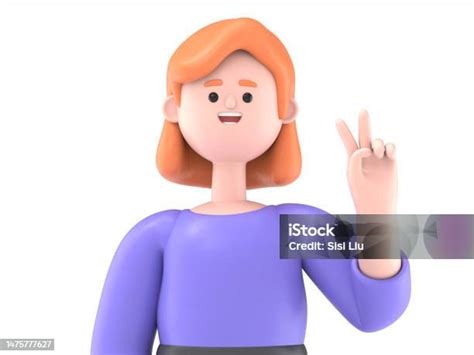 웃고 있는 유럽 사업가 엘렌이 승리의 사인을 하는 카메라에서 윙크하는 3d 그림 두 번째3d 흰색 배경에 렌더링 격리에 대한 스톡 사진 및 기타 이미지 Istock