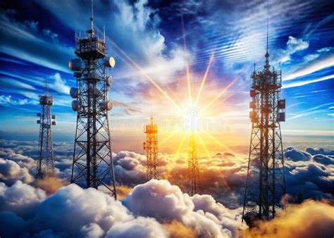 A Striking Double Exposure Of Cellular Towers Against A Dramatic Sky Exploring The Reach Of