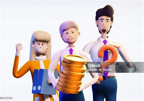 성공적인 사업가 황금 동전을 들고 은행가의 3d 렌더링 그림 투자 자문 도움 은행 및 저축 개념 3차원 형태에 대한 스톡 사진