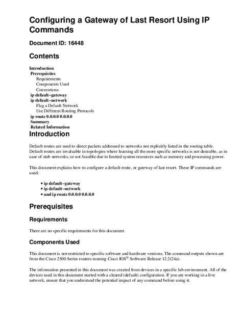 Pdf Configuring A Gateway Of Last Resort Using Ip Commands