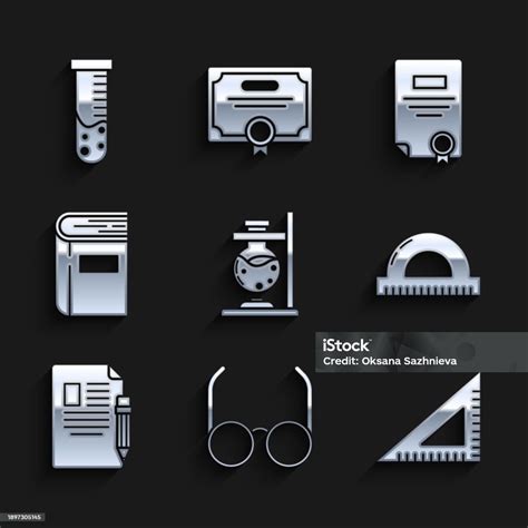 불에 유리 시험관 플라스크 삼각형 눈금자 각도 측정을위한 각도기 그리드 시험 시트 및 지우개 책 인증서 템플릿 및 테스트 화학