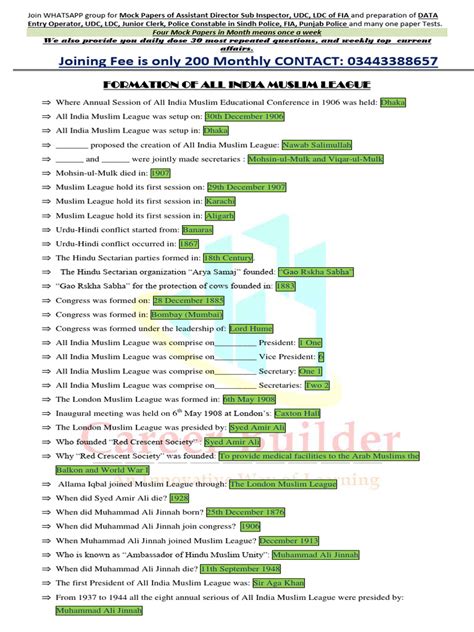 Formation Of Aiml Pdf All India Muslim League Muhammad Ali Jinnah
