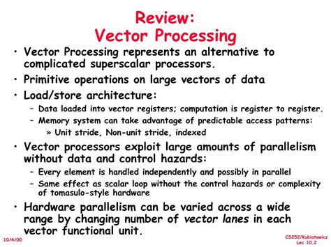 Ppt Cs252 Graduate Computer Architecture Lecture 10 Vector Processing