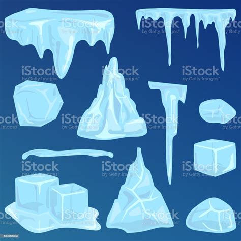 아이스 캡 스노우드리프트와 고드름 요소 겨울 장식 세트 얼음에 대한 스톡 벡터 아트 및 기타 이미지 얼음 녹기 고드름 Istock