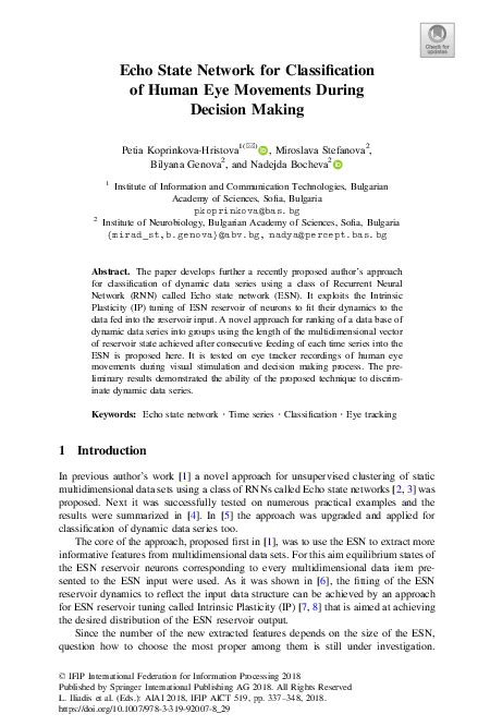 Pdf Echo State Network For Classification Of Human Eye Movements During Decision Making
