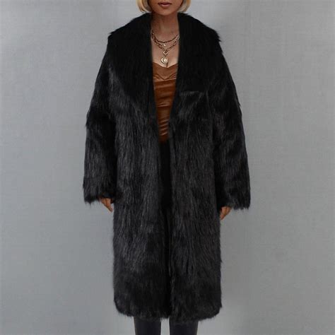 Voncos Womens Faux Fur Coat Warm Plush Overcoat Fall Winter Fleece