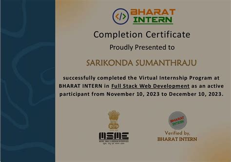 sumanth raju on linkedin fullstackdevelopment bharatintern