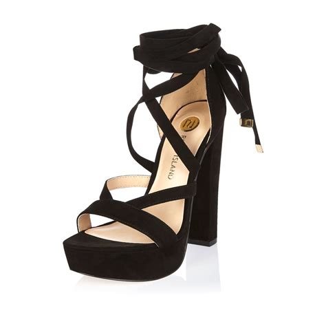 Lyst River Island Black Lace Up Platform Heels In Black