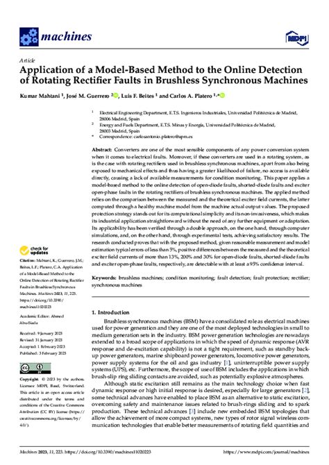 Pdf Application Of A Model Based Method To The Online Detection Of Rotating Rectifier Faults