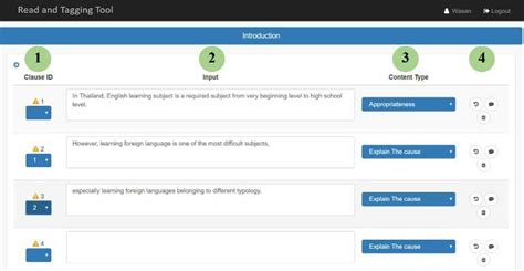 A Ui Of Learner Part For Tagging Content Type And Relation Of Clauses