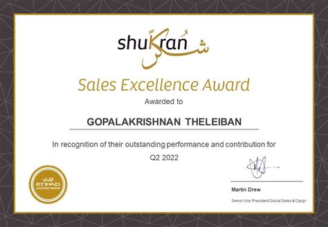 Theleiban Gopalakrishnan On Linkedin Shukran Etihadairways Etihad