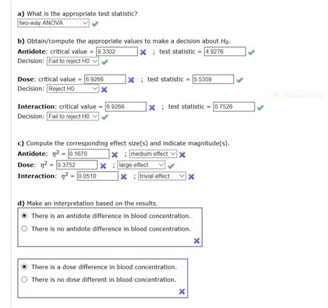 Solved A What Is The Appropriate Test Statistic Two Way Anova B