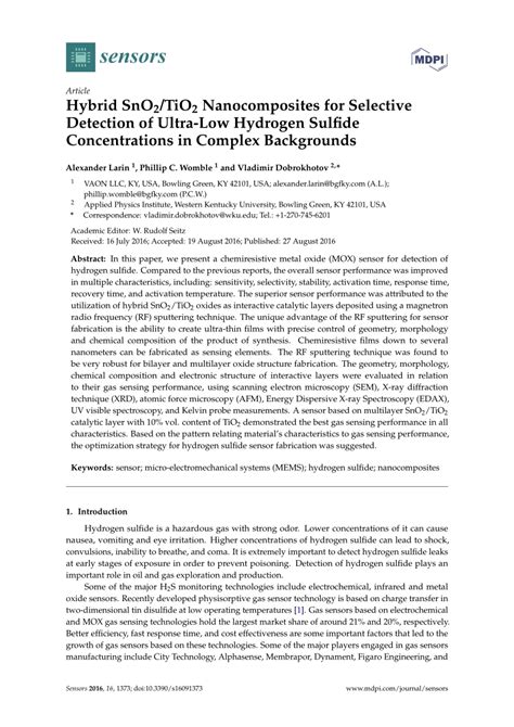 Pdf Hybrid Sno2tio2 Nanocomposites For Selective Detection Of Ultra Low Hydrogen Sulfide