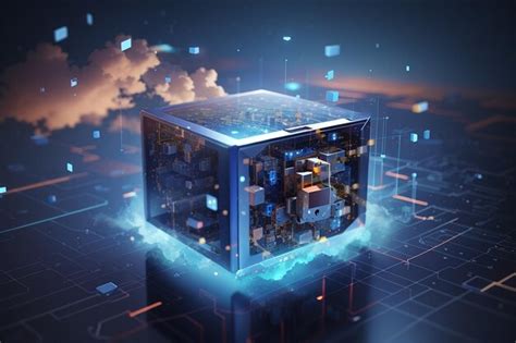 Premium Photo Cube Computing Technology With Padlock Cloud Data And Premium Photo Cube Computing Technology With Padlock Cloud Data And