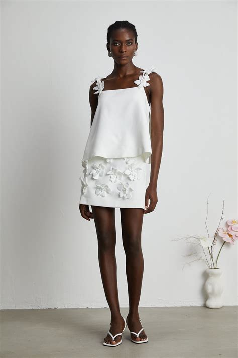 Odette White Faux Floral Top And Skirt Matching Set
