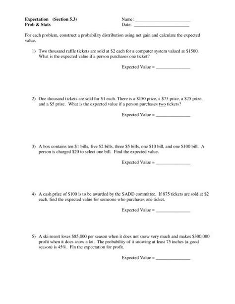 Expected Value Worksheet Doc Probability And Statistics