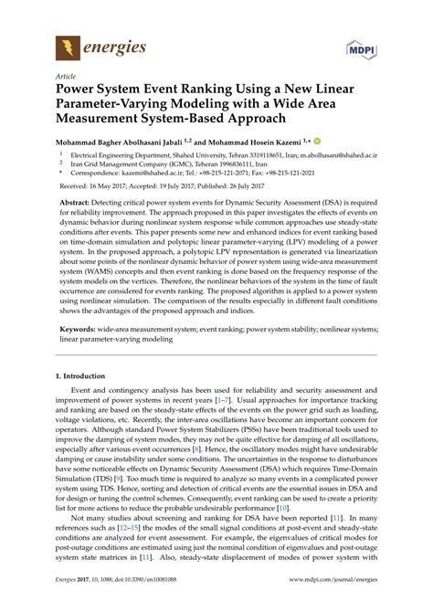 Pdf Power System Event Ranking Using A New Linear Parameter Varying