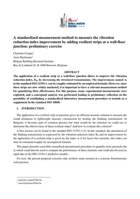 Pdf A Standardized Measurement Method To Measure The Vibration