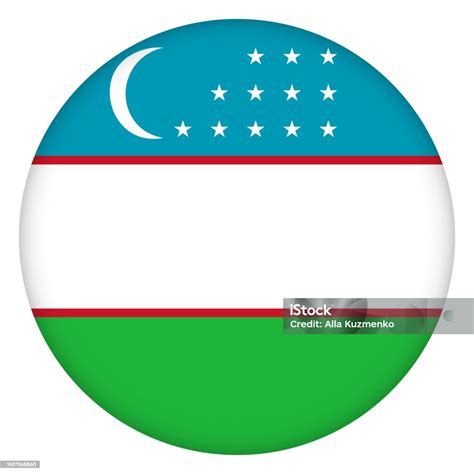 우즈베키스탄국기가 있는 둥근 아이콘 유리 빛 공 스티커 구체 우즈베키스탄 국가 상징 광택 사실적 공 3d 추상 벡터 일러스트 템플릿 큰 거품 3차원 형태에 대한 스톡 벡터