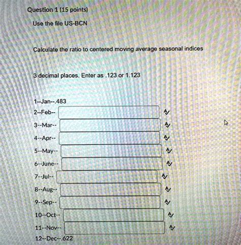 question 1 15 points use the file us bcn calculate the ratio to