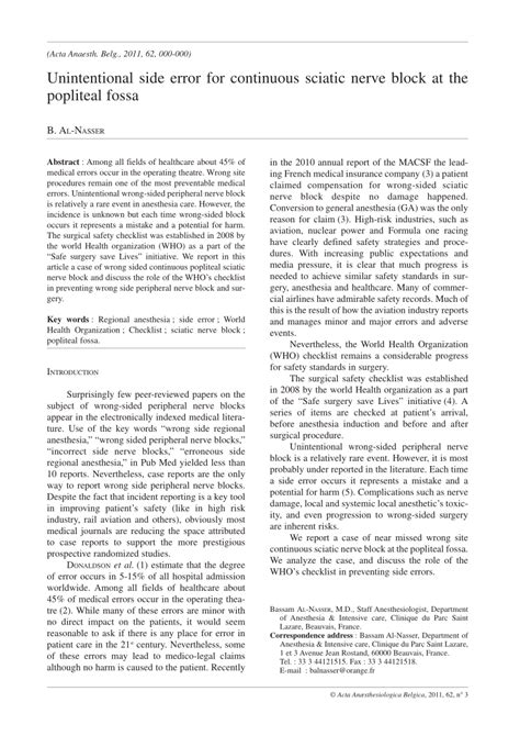Pdf Unintentional Side Error For Continuous Sciatic Nerve Block At The Popliteal Fossa
