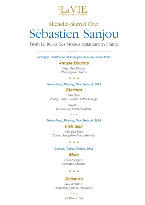 6 Course Set Lunch Menu VIE Hotel Bangkok Mgallery Hotel Collection