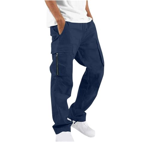 Amkenre Cargo Pants For Men Zipper Button Solid Color Slacks With Multi