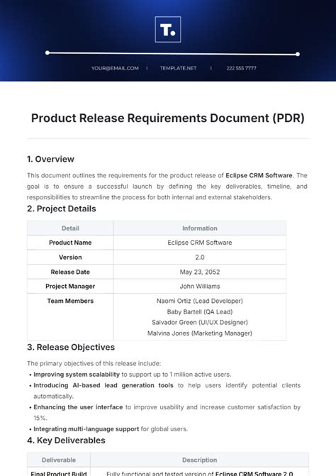Free Product Release Requirements Document Template To Edit Online