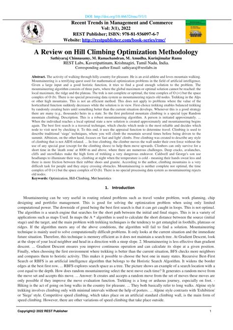 Pdf A Review On Hill Climbing Optimization Methodology