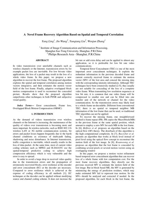 Pdf A Novel Frame Recovery Algorithm Based On Spatial And Temporal Correlation