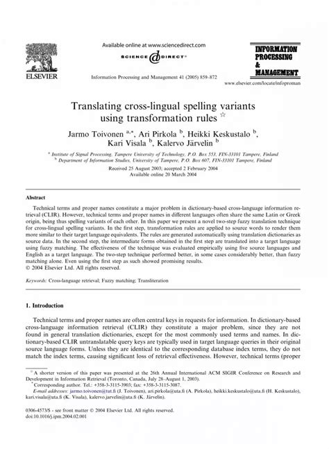 Pdf Translating Cross Lingual Spelling Variants Using Transformation Rules Dokumen Tips