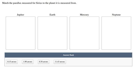 Solved Match The Parallax Measured For Sirius To The Planet